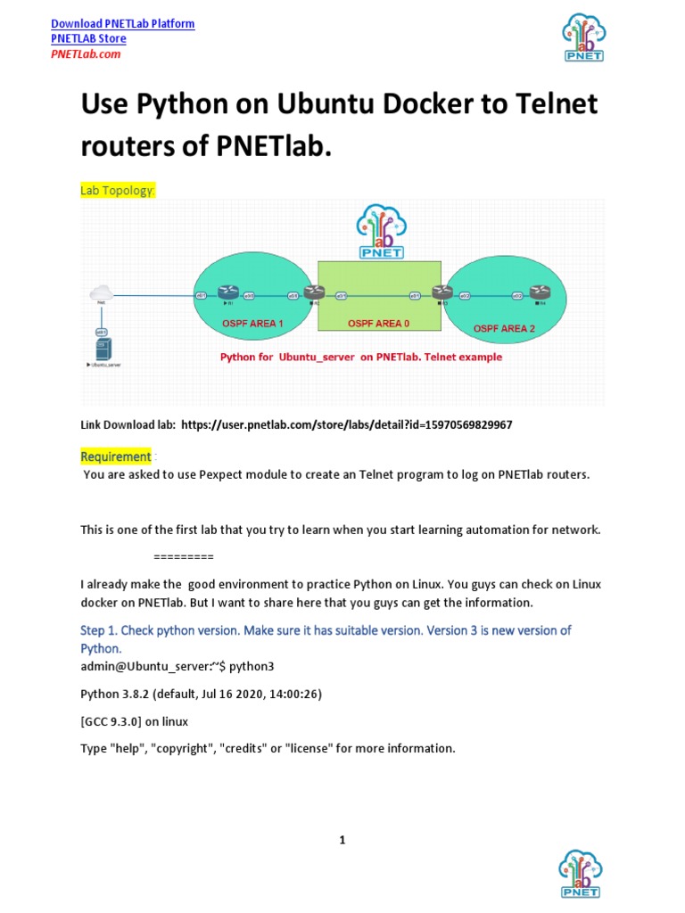 Use Python On Ubuntu Docker To Telnet Routers of Pnetlab.: Lab Topology ...