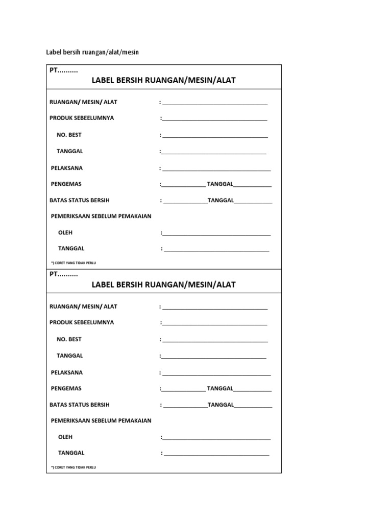 Label Bersih Ruangan | PDF | Pengelolaan Keuangan & Uang