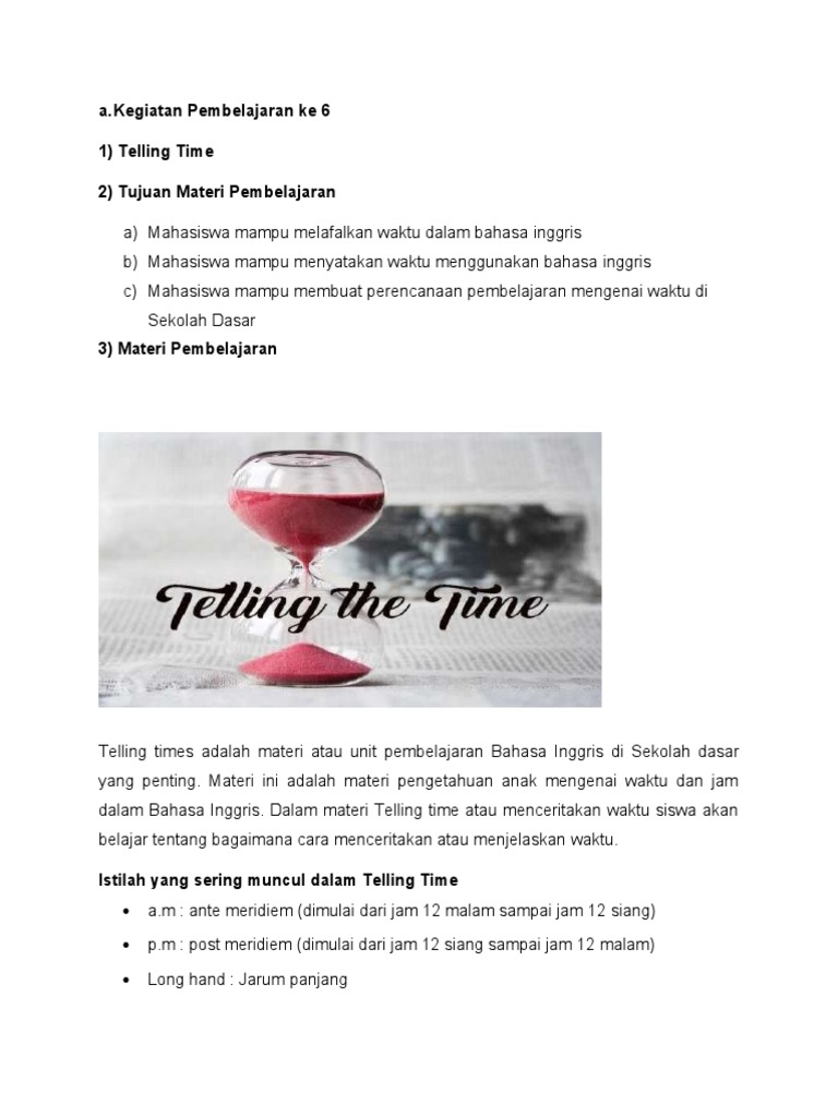 Materi Telling Time dalam Bahasa Inggris | PDF | Seni & Disiplin Bahasa ...