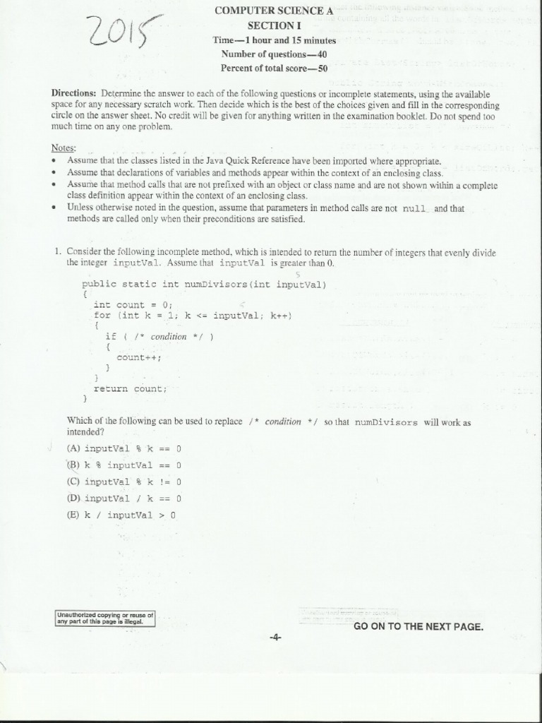 PDF. AP Compsci AP Exam 2015 | PDF