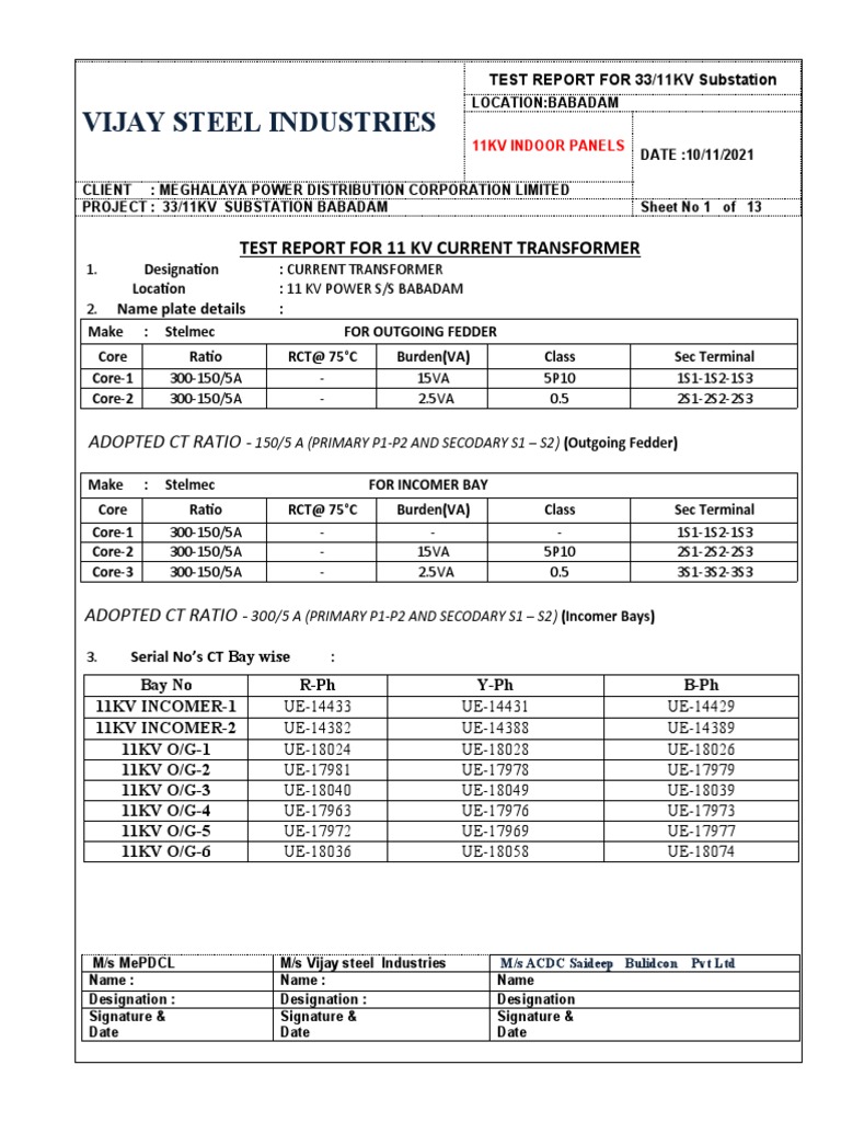 Test Report 11KV | PDF | Electrical Substation | Transformer
