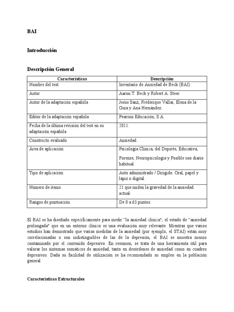 BAI Resúmen | PDF | Ansiedad | Validez (Estadísticas)