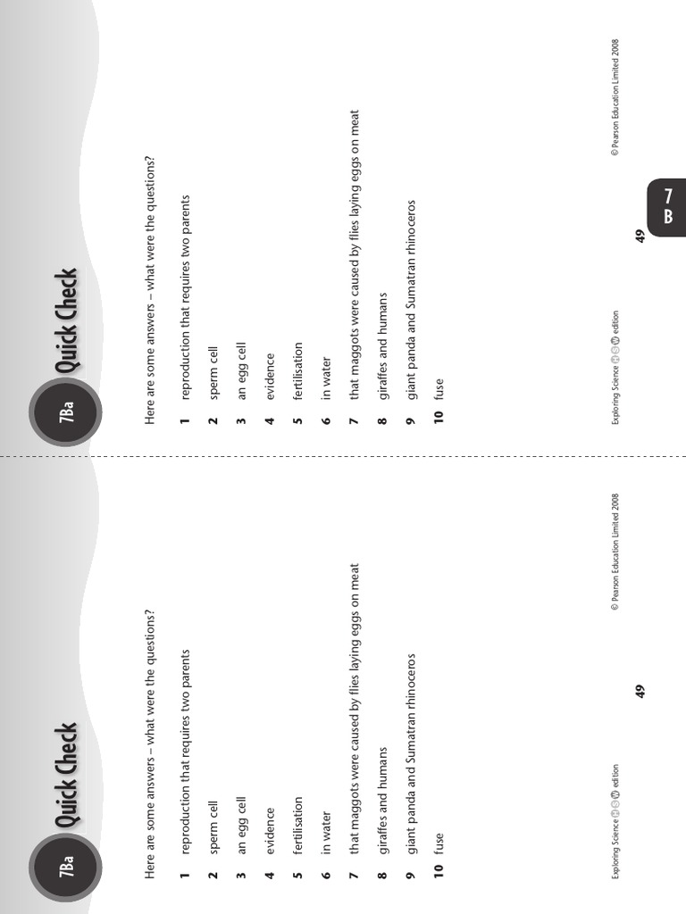 Unit 7B Quick Check Sheet A | PDF | Sexual Reproduction | Zoology