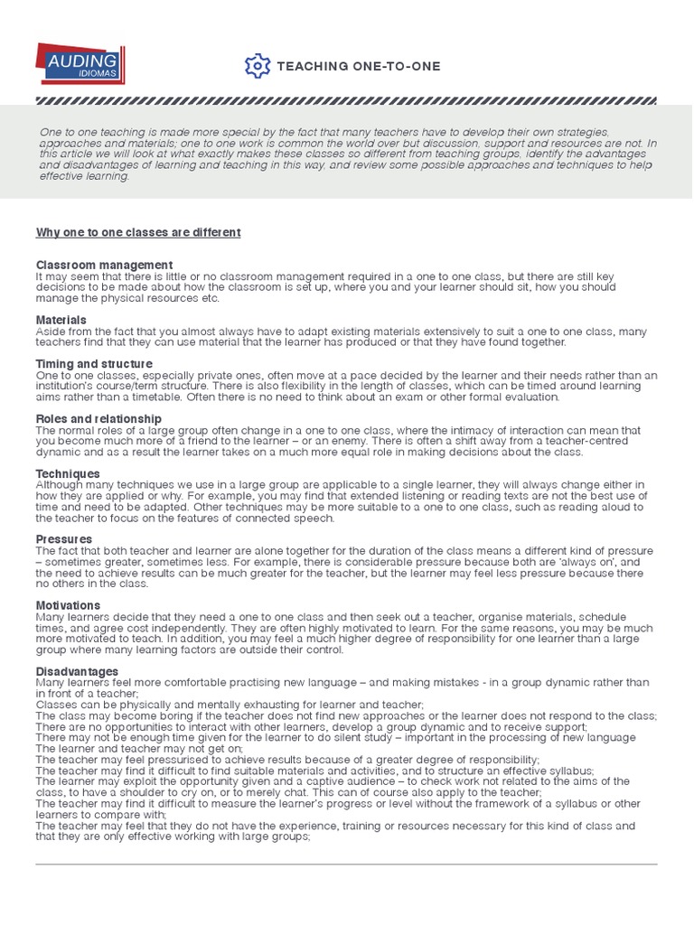 Teaching One-To-One: Why One To One Classes Are Different Classroom ...