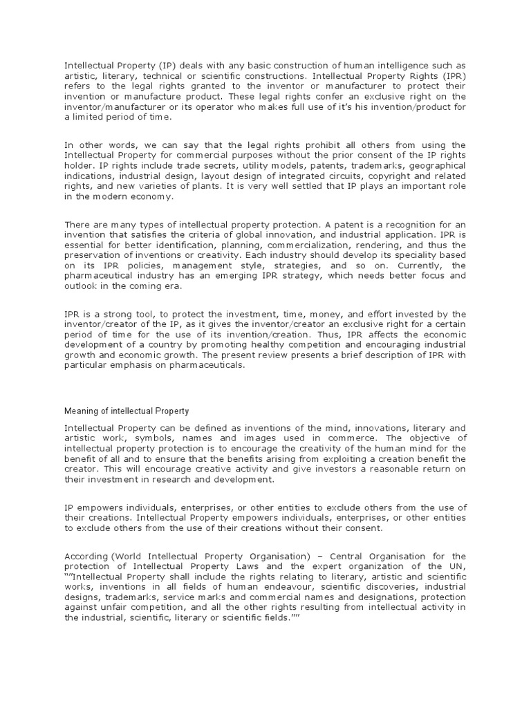 IPR Notes | PDF | Intellectual Property | Patent
