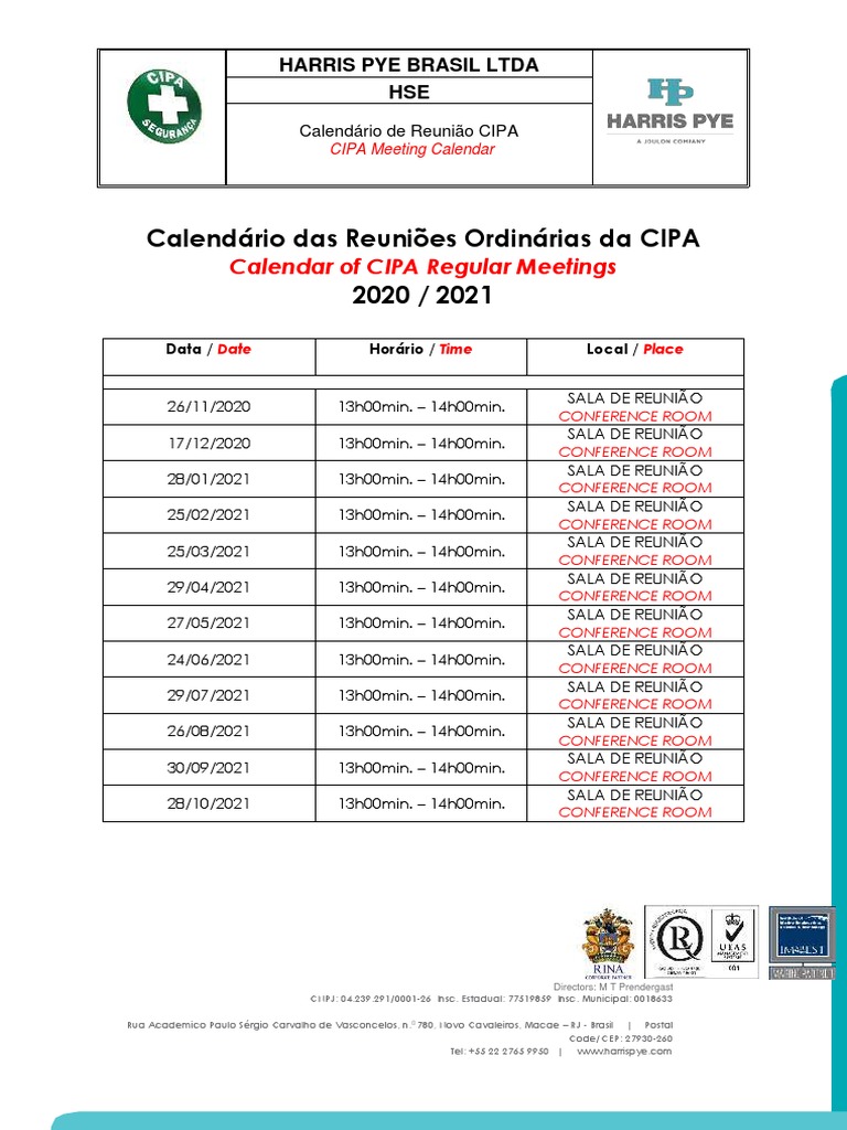 Calendário de Reunioes CIPA | PDF