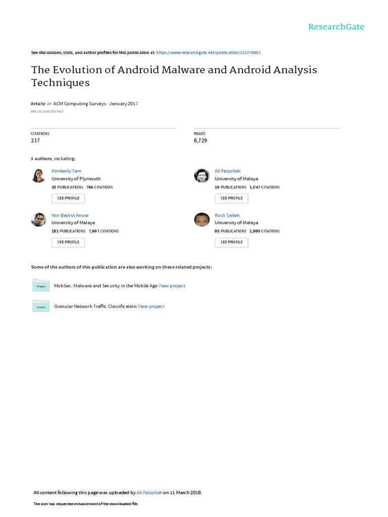 The Evolutionof Android Malwareand Android Analysis Techniques | PDF ...