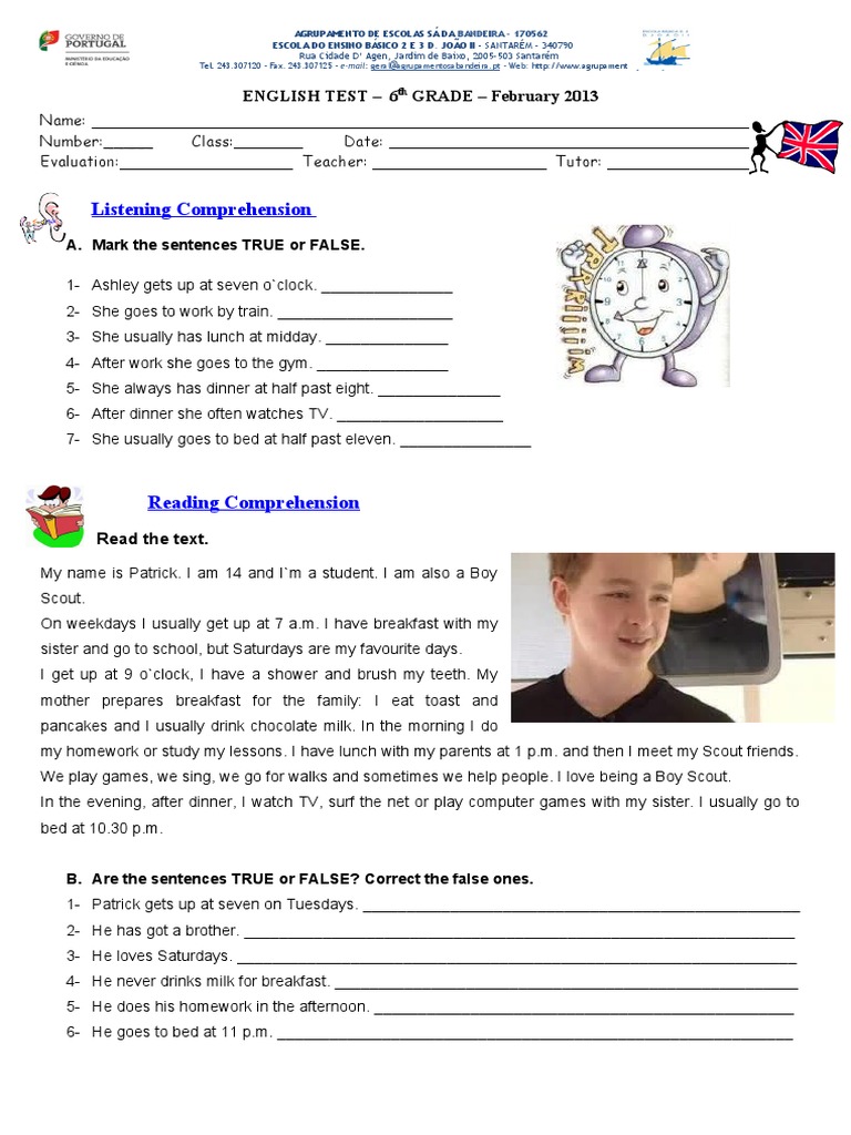 Daily Routine Reading Comprehension Exercises 46748 | PDF | Language ...