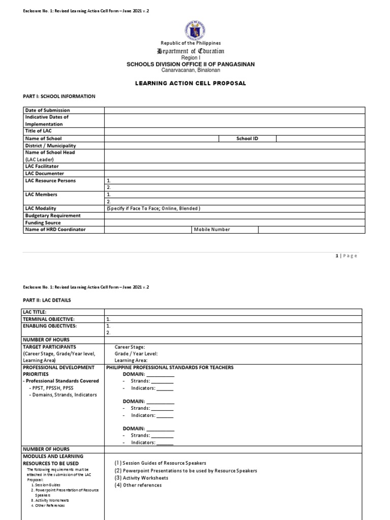 Enclosure No. 1 - Revised Learning Action Cell Form - June 2021 v.2 ...