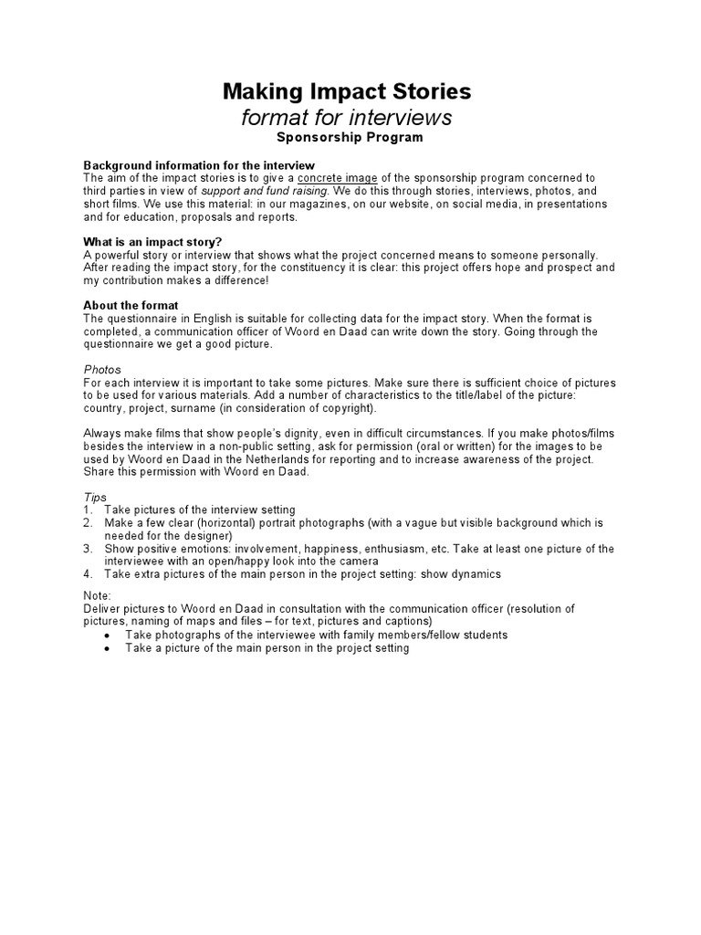 Making Impact Stories: Format For Interviews | PDF | Communication ...