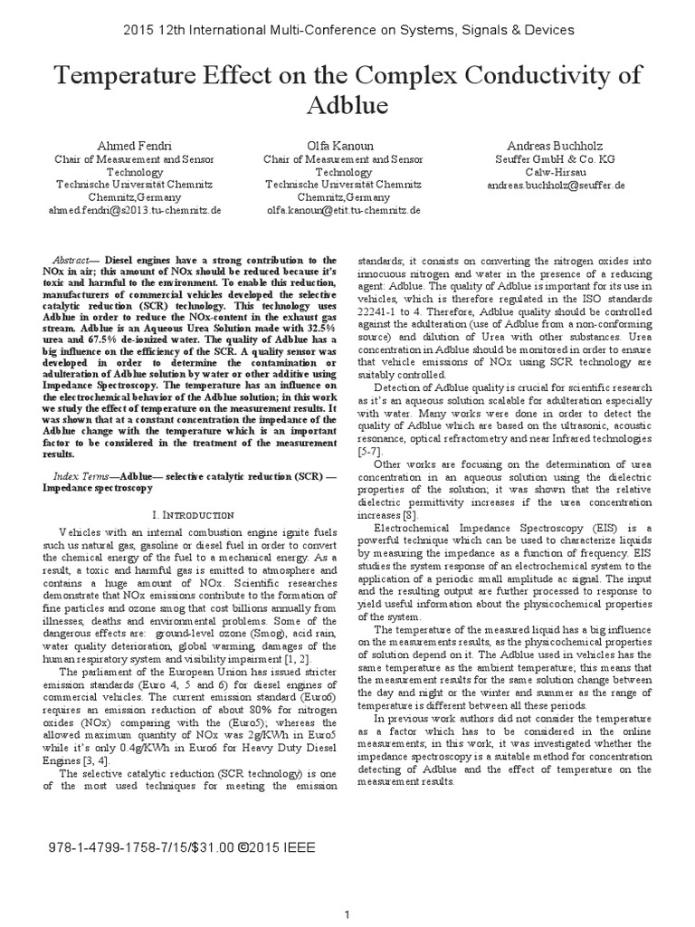Temperature Effect On The Complex Conductivity of Adblue | PDF | N Ox ...