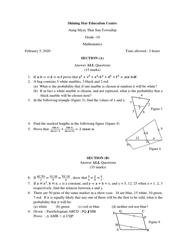 Maths G9 February 2020 Test | PDF | Euclidean Geometry | Geometric Shapes