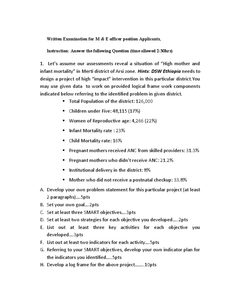 Written Examination For M & E Officer Position Applicants, Instruction ...