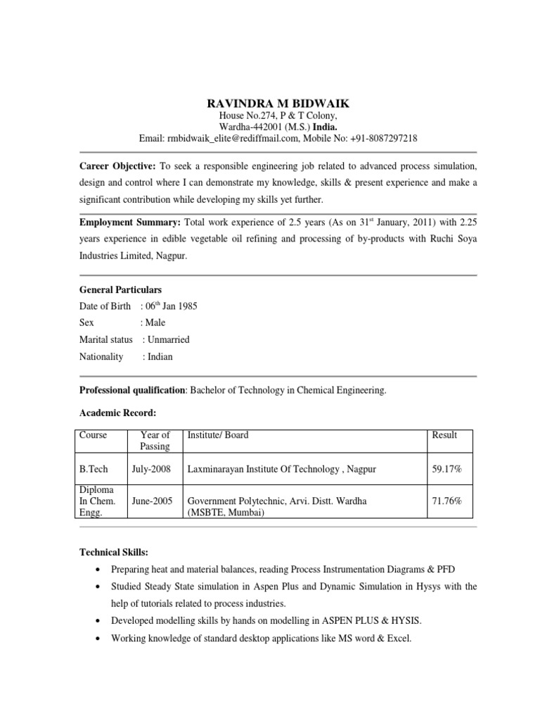 Ravindra Resume | PDF | Sewage Treatment | Oil Refinery