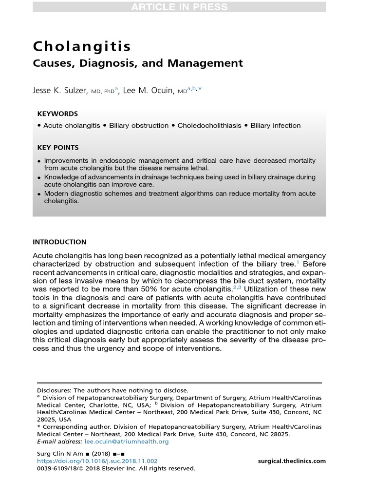Cholangitis: Causes, Diagnosis, and Management | PDF | Organ (Anatomy ...