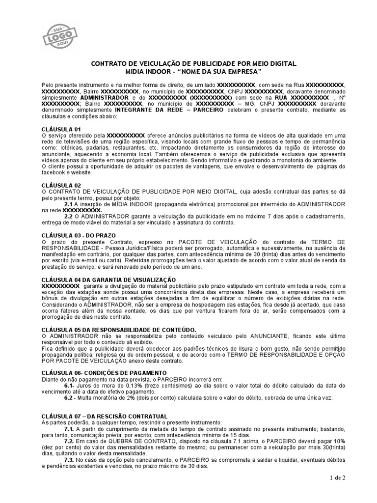 Modelo Contrato Cliente | PDF | Publicidade | Rede de Computadores