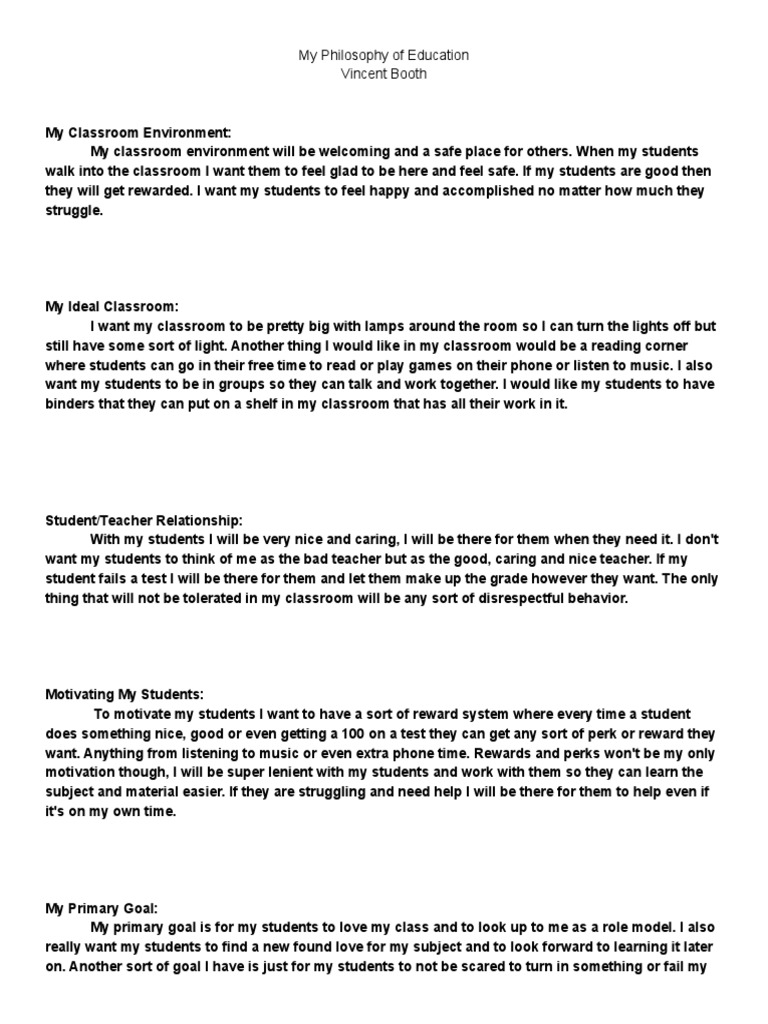 Philosophy of Education Template | PDF | Classroom | Teachers