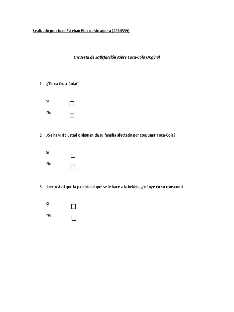 Encuesta de Satisfacción de Coca Cola | PDF