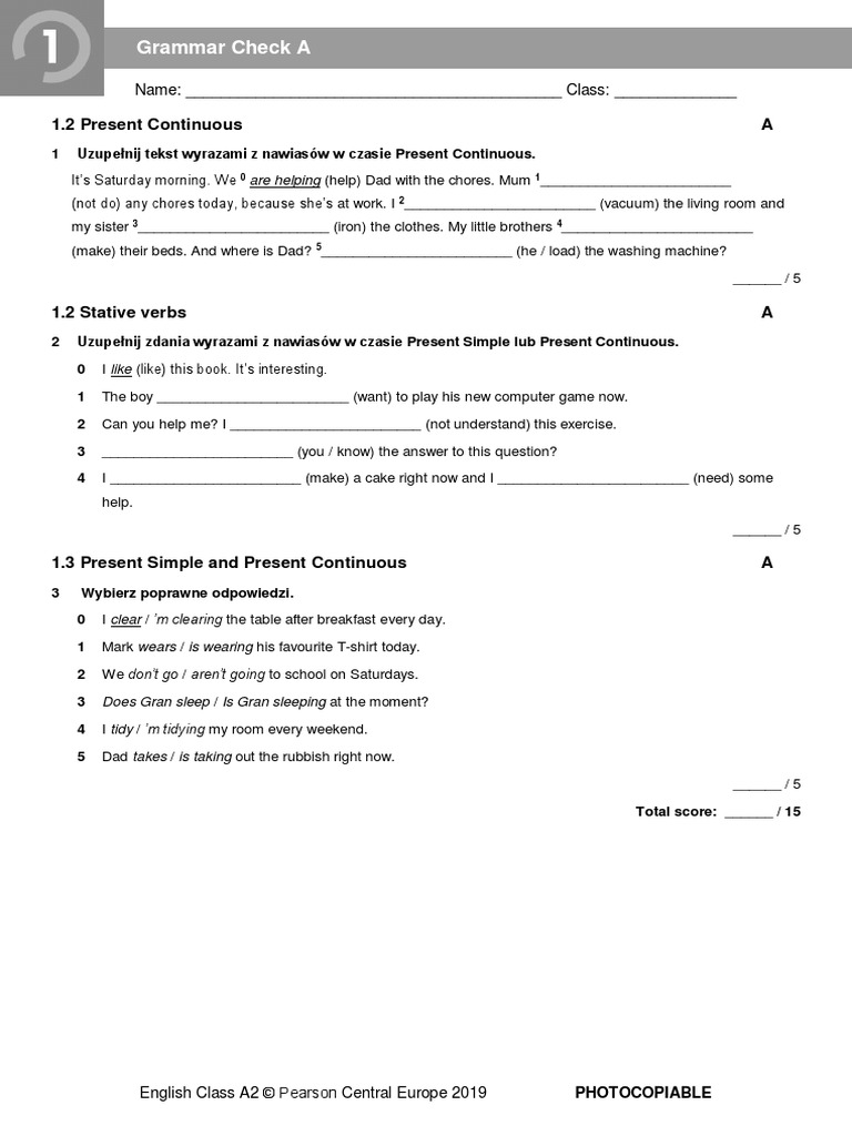 EC - A2 - Tests - Grammar Check 1A | PDF