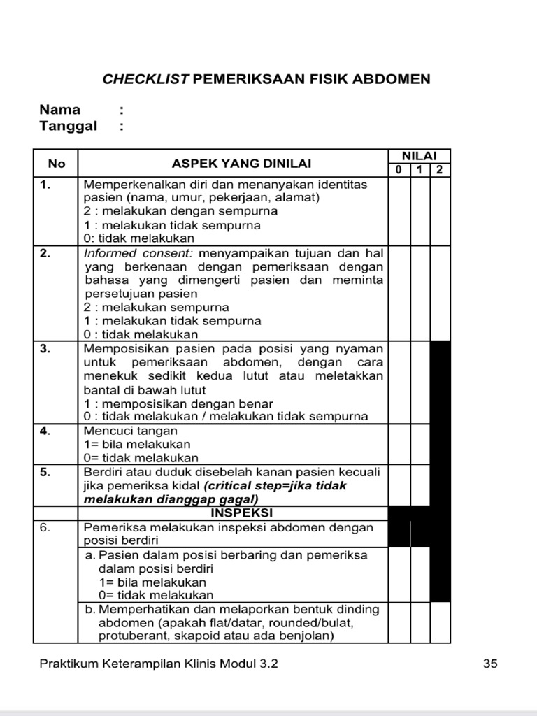 Checklist Pemeriksaan Fisik Abdomen | PDF
