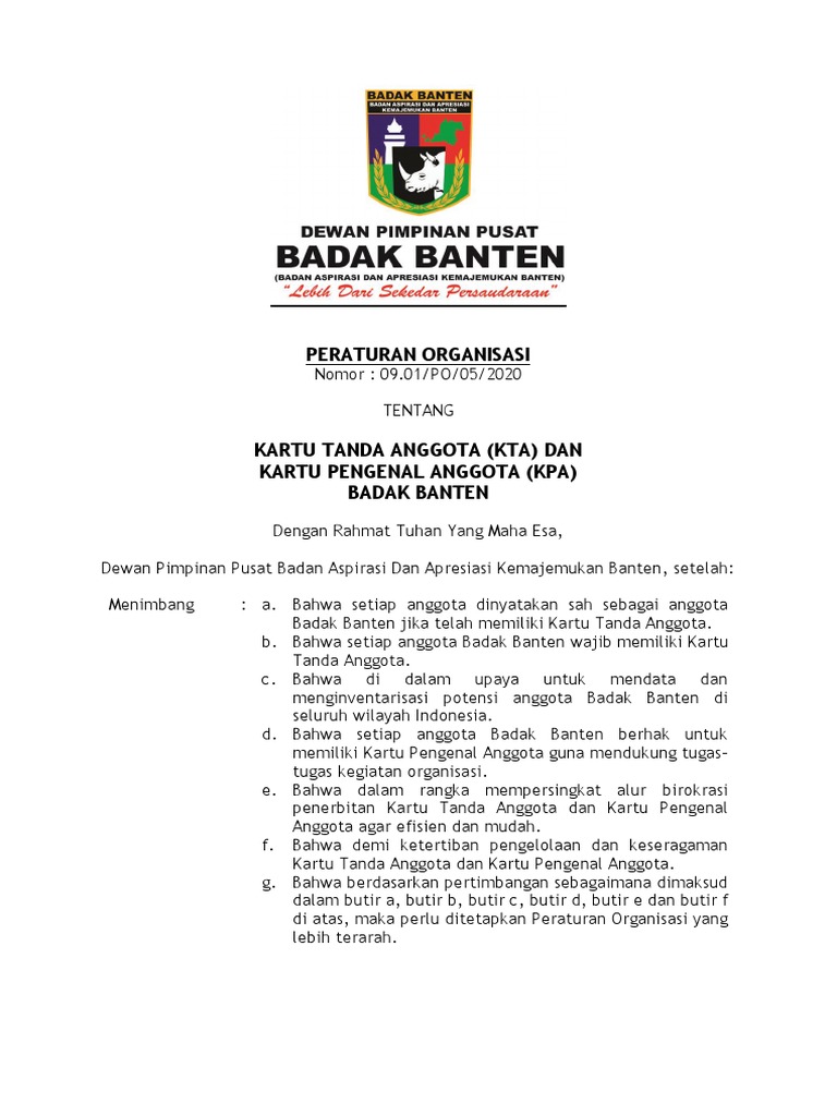 Peraturan Organisasi Kta Dan Kpa BB-3 | PDF