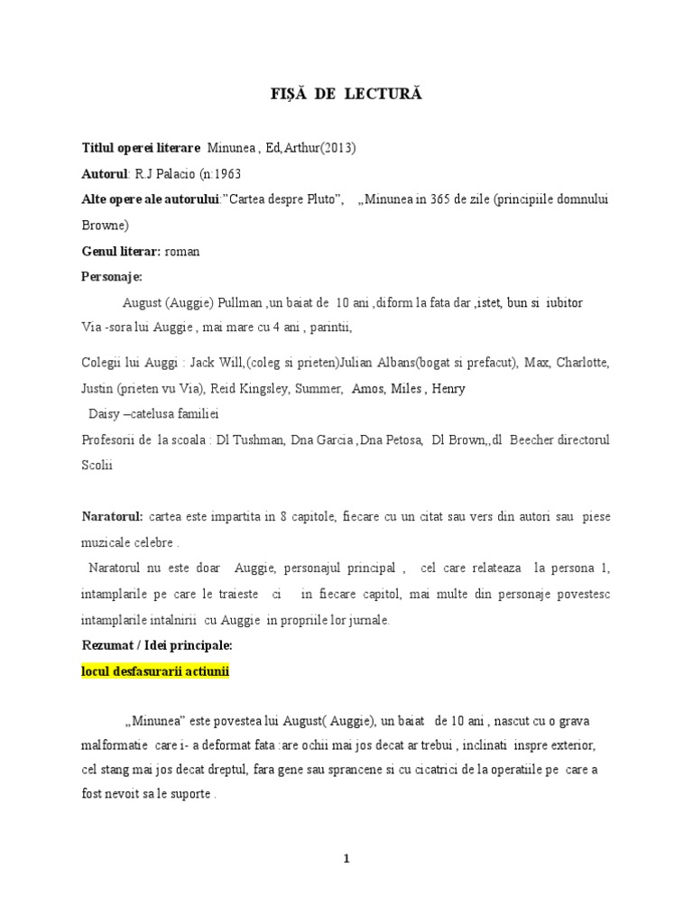 Cartea Minunea - Rezumat | PDF