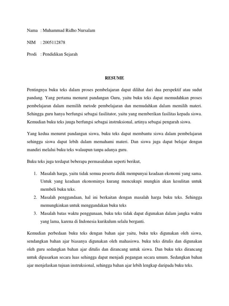 Resume Buku Teks Dan Bahan Ajar | PDF