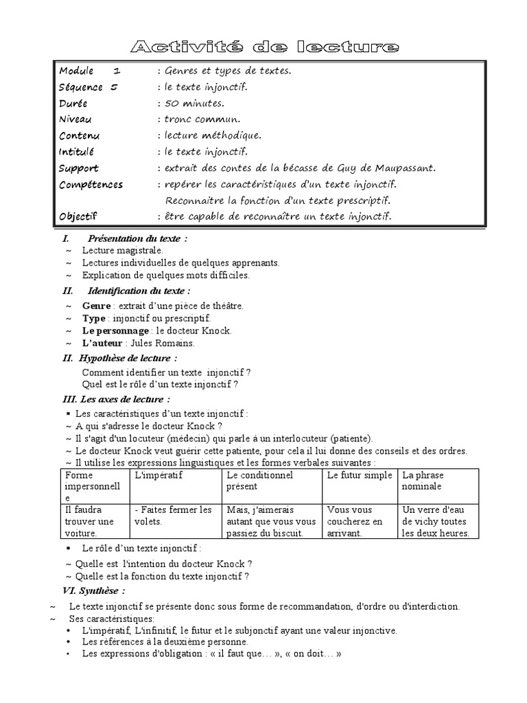 Le Texte Injonctif | PDF | Phrase | Linguistique