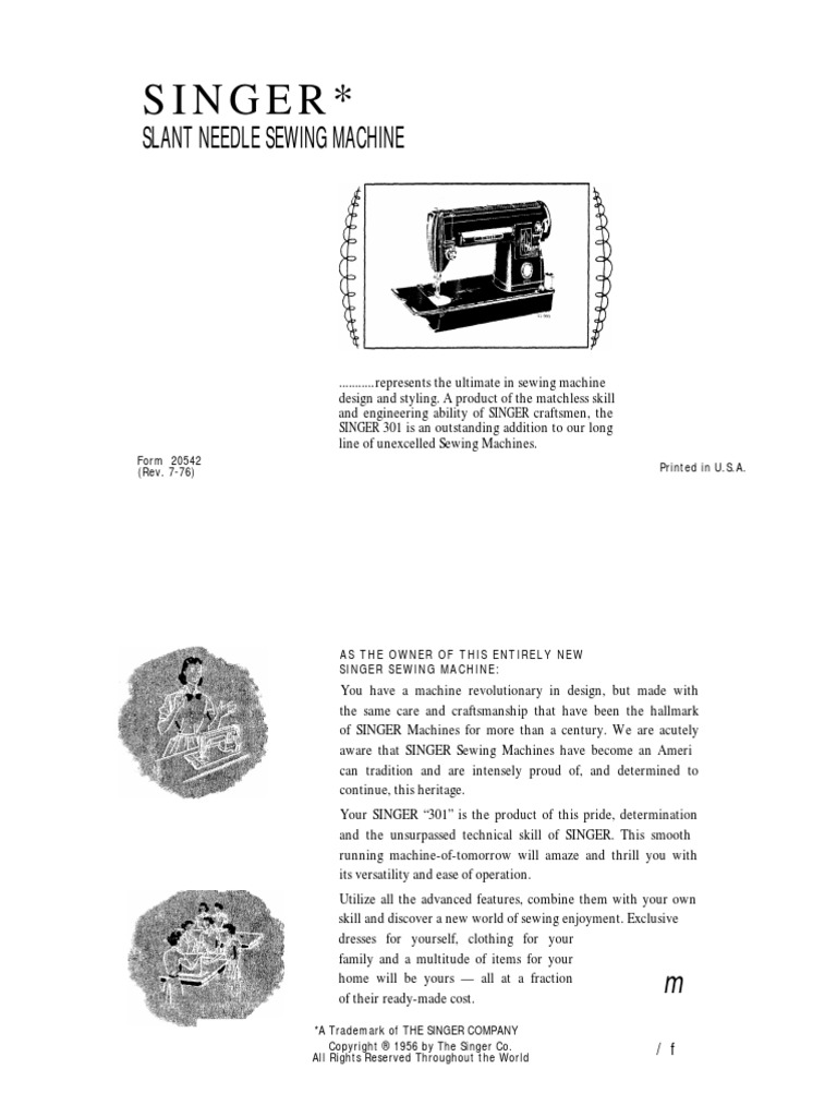 Singer 301 Manual | PDF | Sewing Machine | Seam (Sewing)