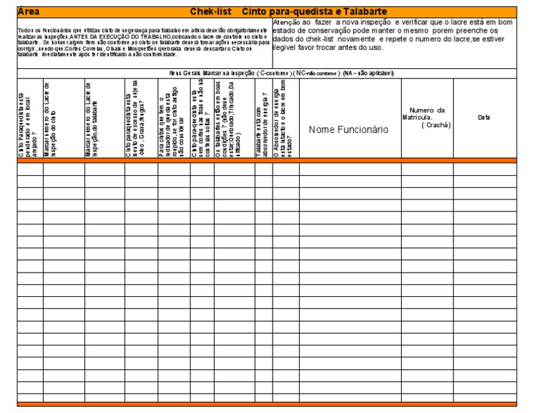 Check List Cinto de Segurança Paraquedista (EPI) | PDF