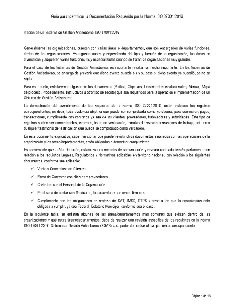 Documentos Requeridos - IsO 37001 | PDF | Planificación | Auditoría
