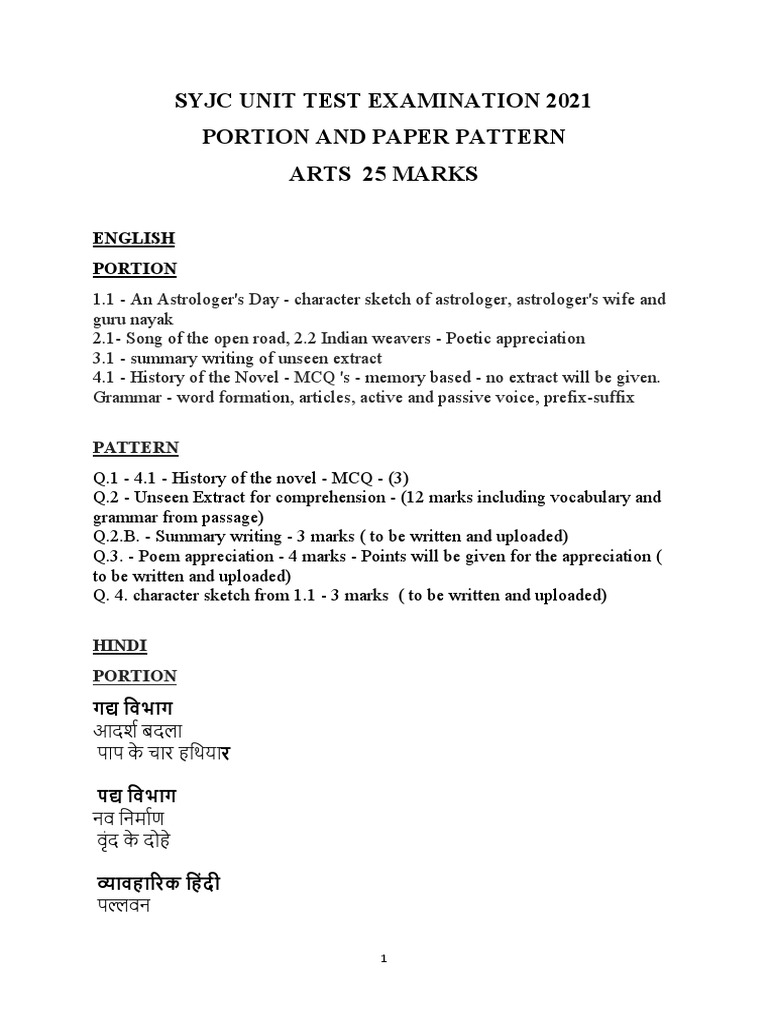 Syjc Arts 2021 Portion and Pattern PDF | PDF | Poetry | Interpretation ...