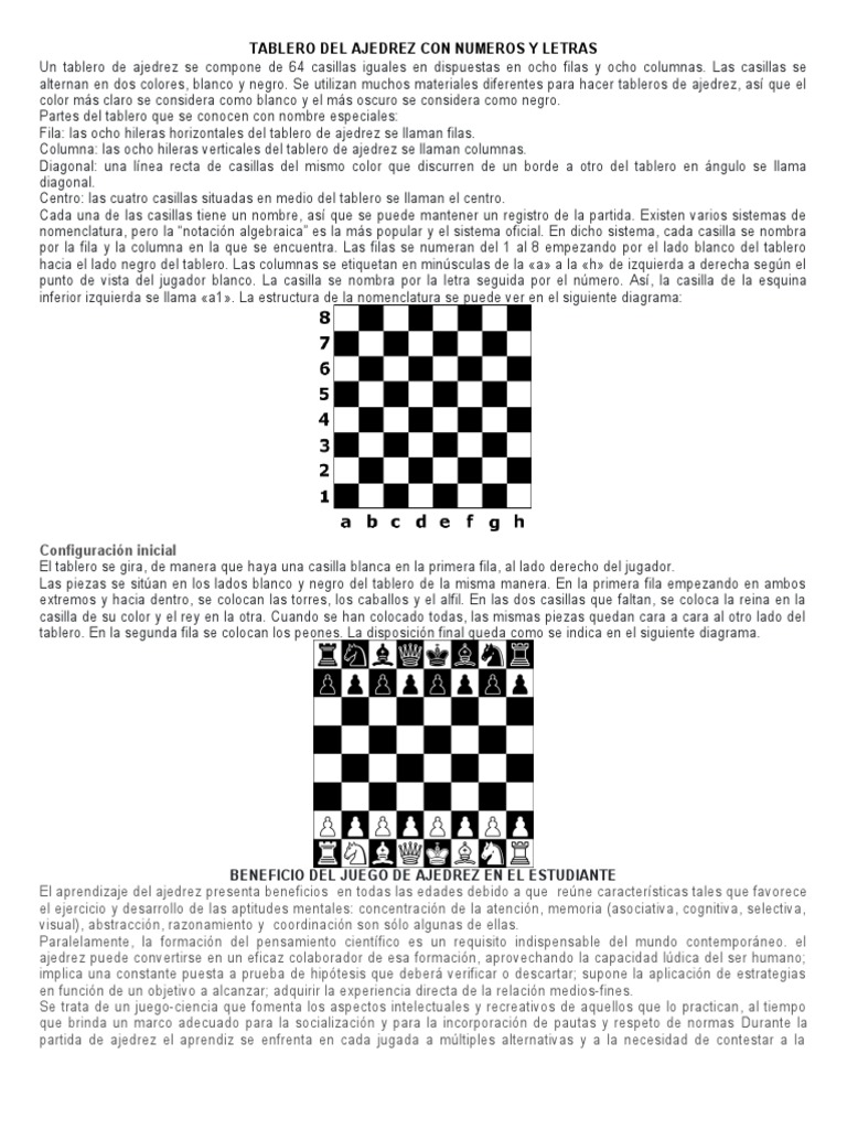 Tablero Del Ajedrez Con Numeros y Letras | PDF | Ajedrez | Cognición