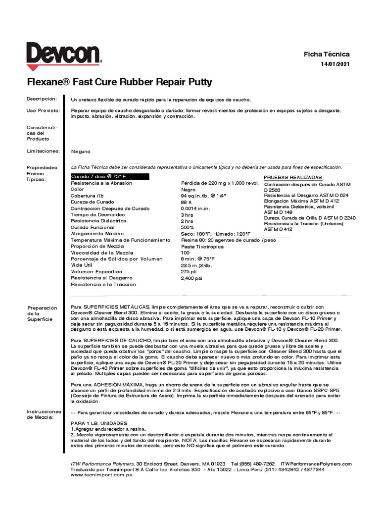 Devcon 15049 Fast Cure Rubber Repair FT | PDF | Ciencias fisicas | Sustancias químicas