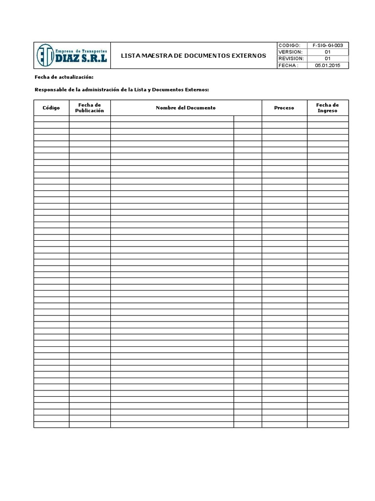 F-SIG-GI-003 Lista Maestra de Documentos Externos | PDF