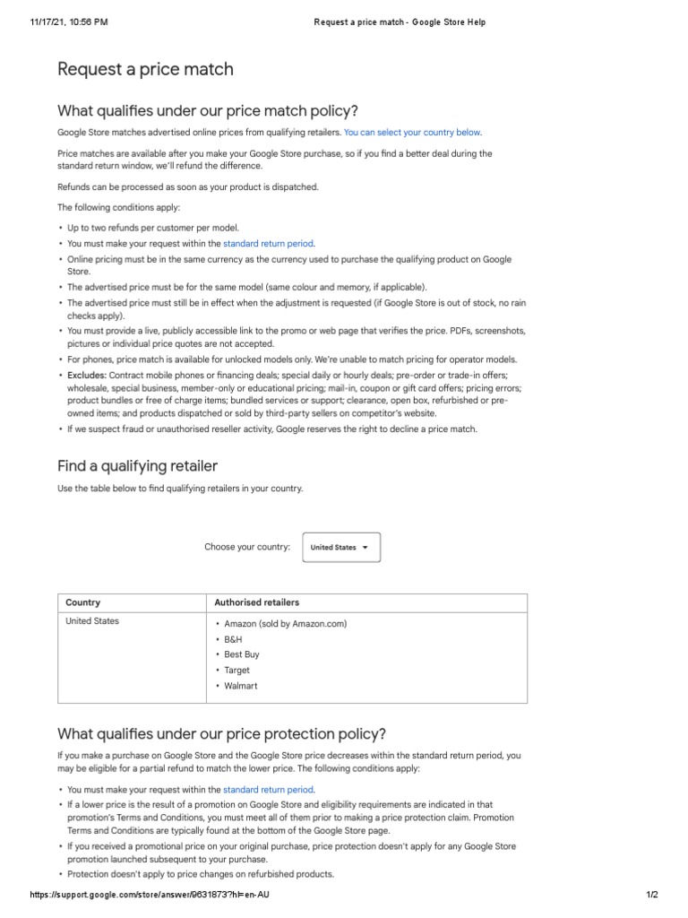Request A Price Match - Google Store | PDF | Pricing | Prices