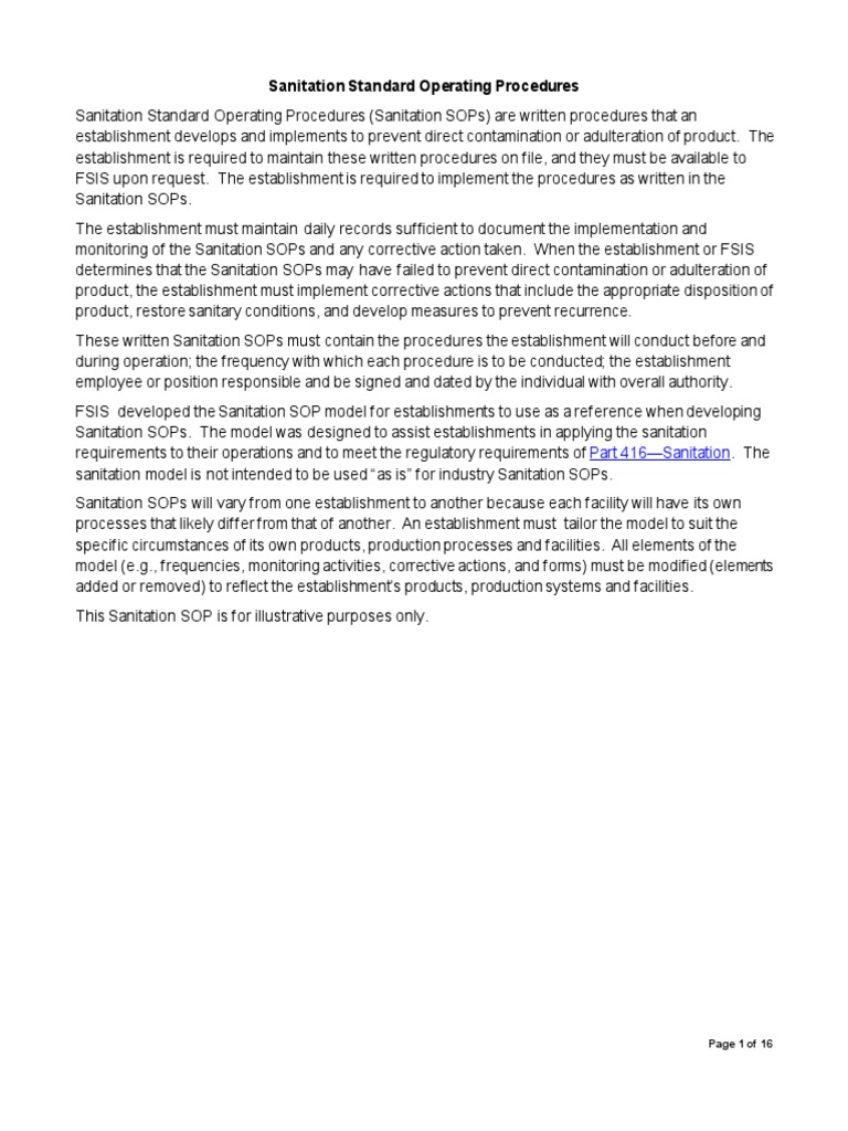 Sanitation SOP Guide | PDF | Sanitation