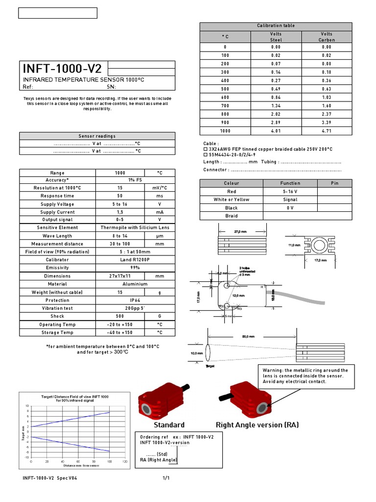 Spec Sheet INFT-1000-V2 (v4.0) | PDF | Sensor | Electrical Engineering