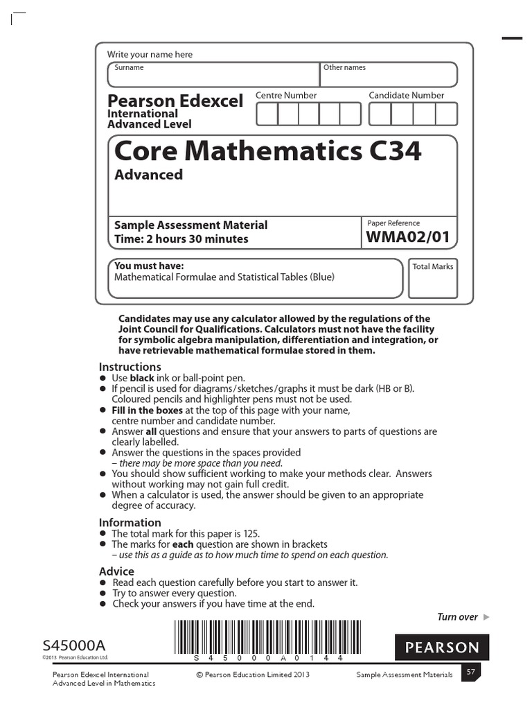 Specimen (IAL) QP - C34 Edexcel | PDF | Pi | Mathematics