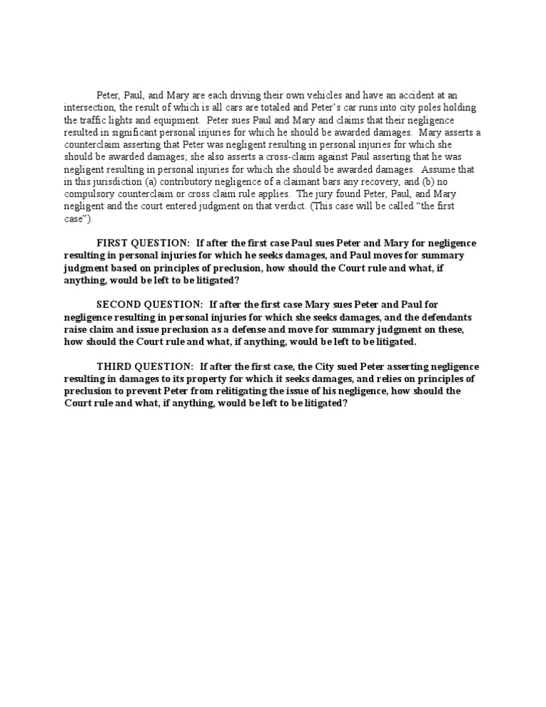 Claim and Issue Preclusion Exam Essay