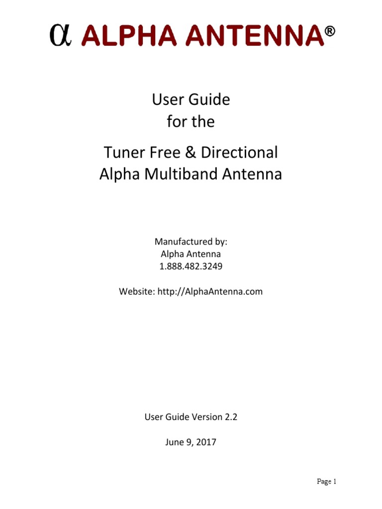 User Guide For The Tuner Free & Directional Alpha Multiband Antenna ...