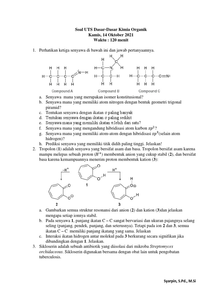 Soal UTS Kimia Organik Dasar | PDF