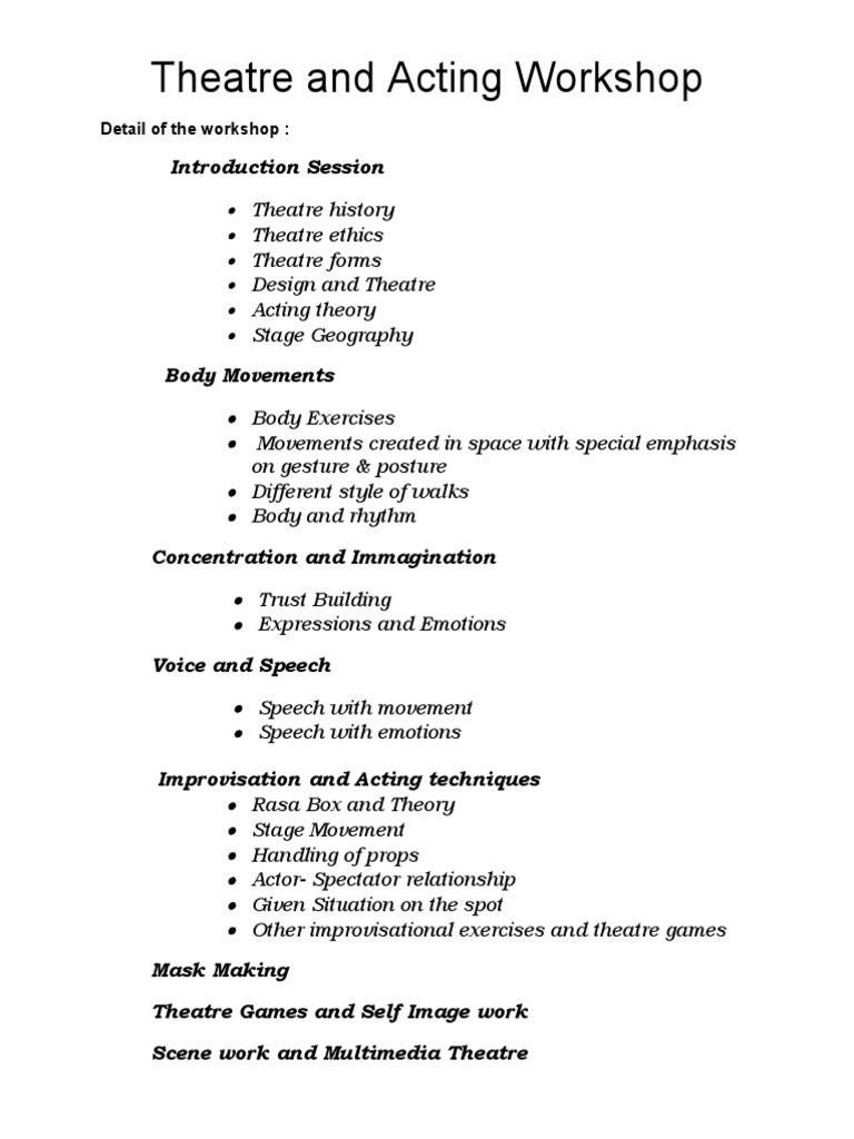 Theatre Acting Workshop | PDF