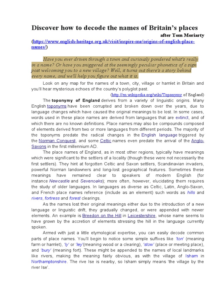 How To Decode The Names of Britain | PDF | Human Communication ...