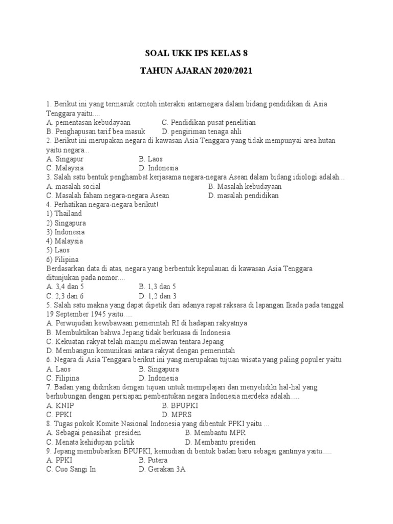 Soal Ukk Ips Kelas 8 | PDF | Perjalanan