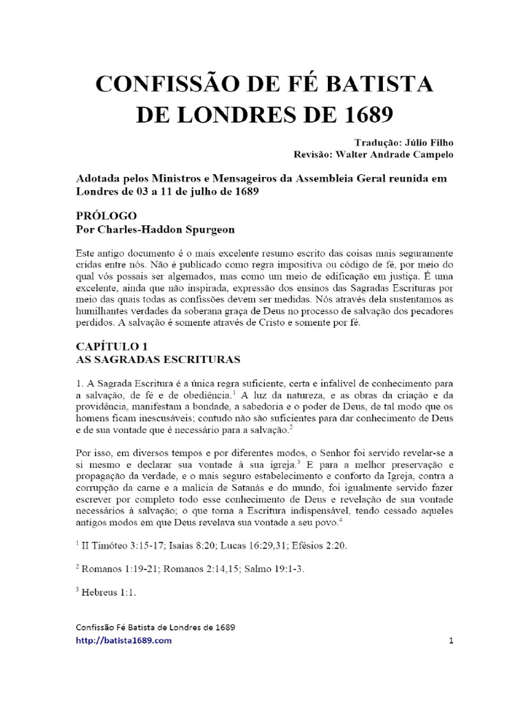 Confissão de Fé Batista de Londres 1689 | PDF
