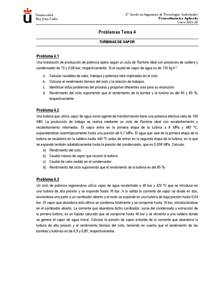 Problemas Tema 4-2021-22 | PDF | Vapor | Termodinámica