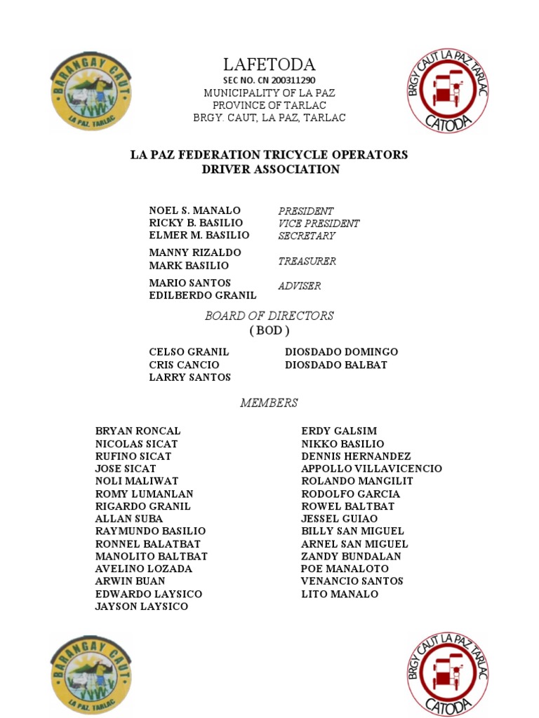 Lafetoda: La Paz Federation Tricycle Operators Driver Association | PDF