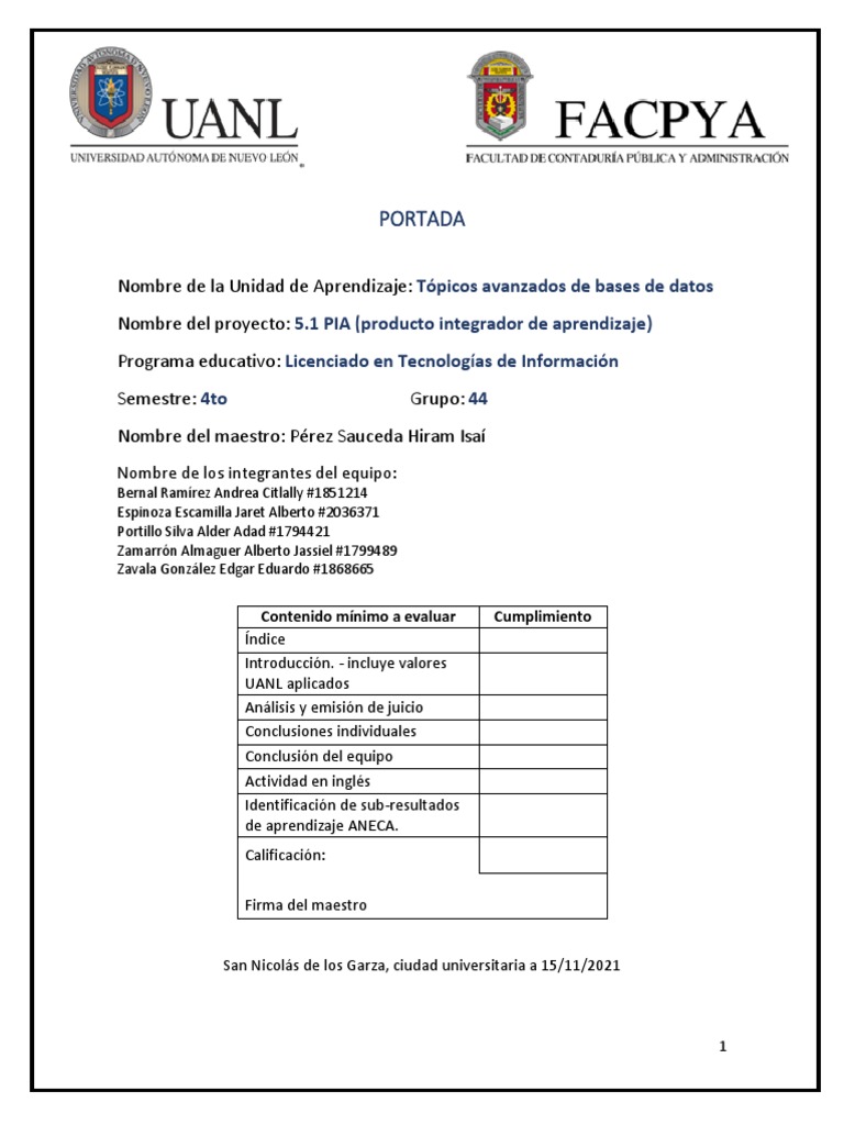 PIA Topicos Avanzados de Base de Datos | PDF | Bases de datos | Gestión ... PIA Topicos Avanzados de Base de Datos | PDF | Bases de datos | Gestión ...