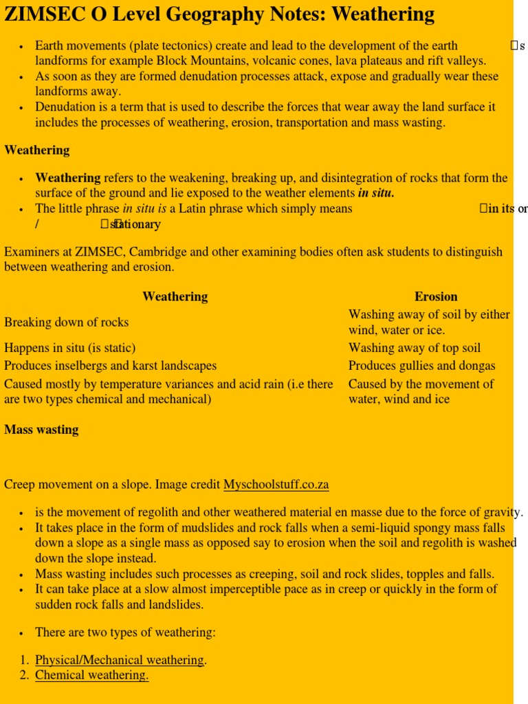 ZIMSEC O Level Geography Notes PDF | Download Free PDF | Weathering | River